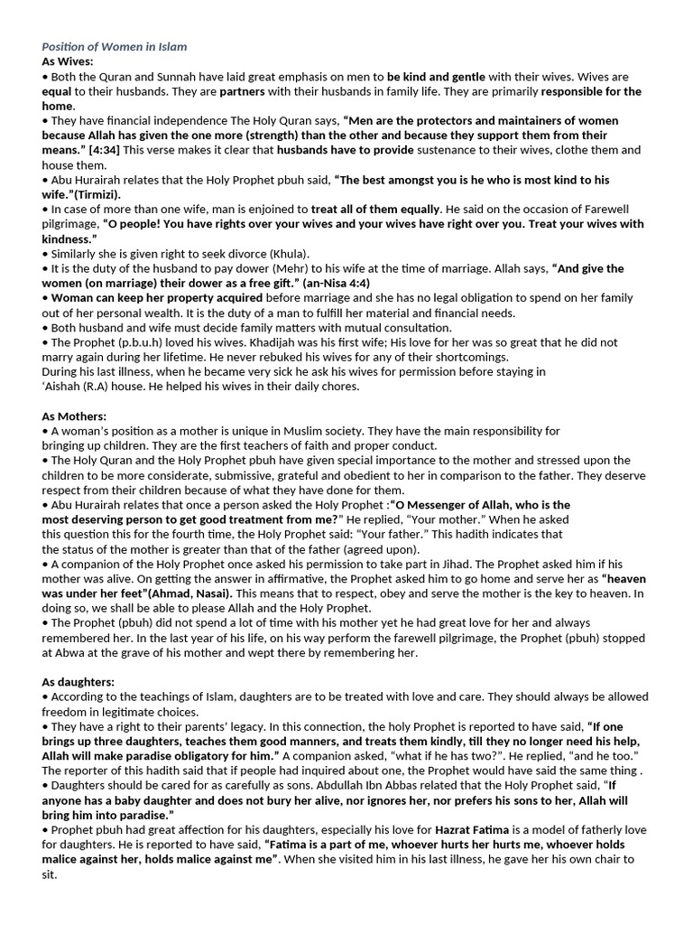 Women's Roles in Islam: A Comprehensive Overview | PDF | Muhammad ...