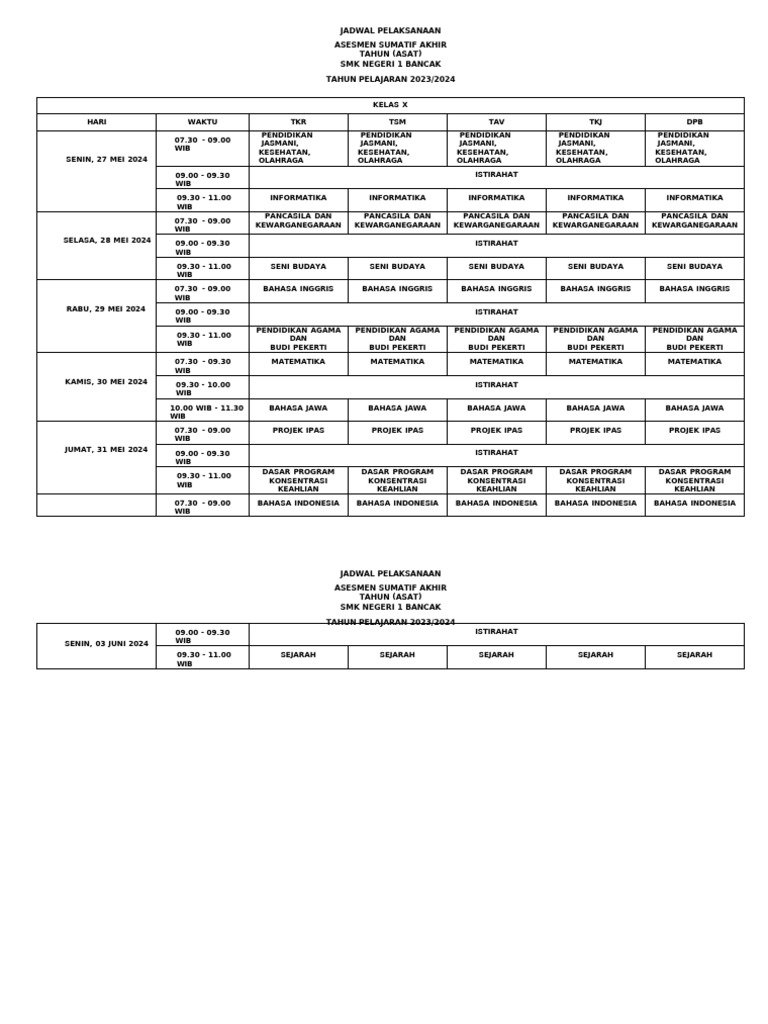 Jadwal Asat 2024 | PDF