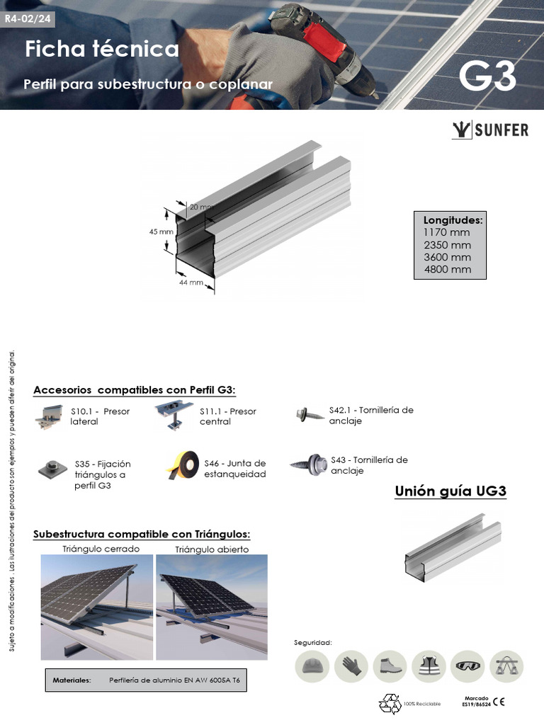 Ficha Técnica: Perfil para Subestructura o Coplanar | PDF | Materiales ...