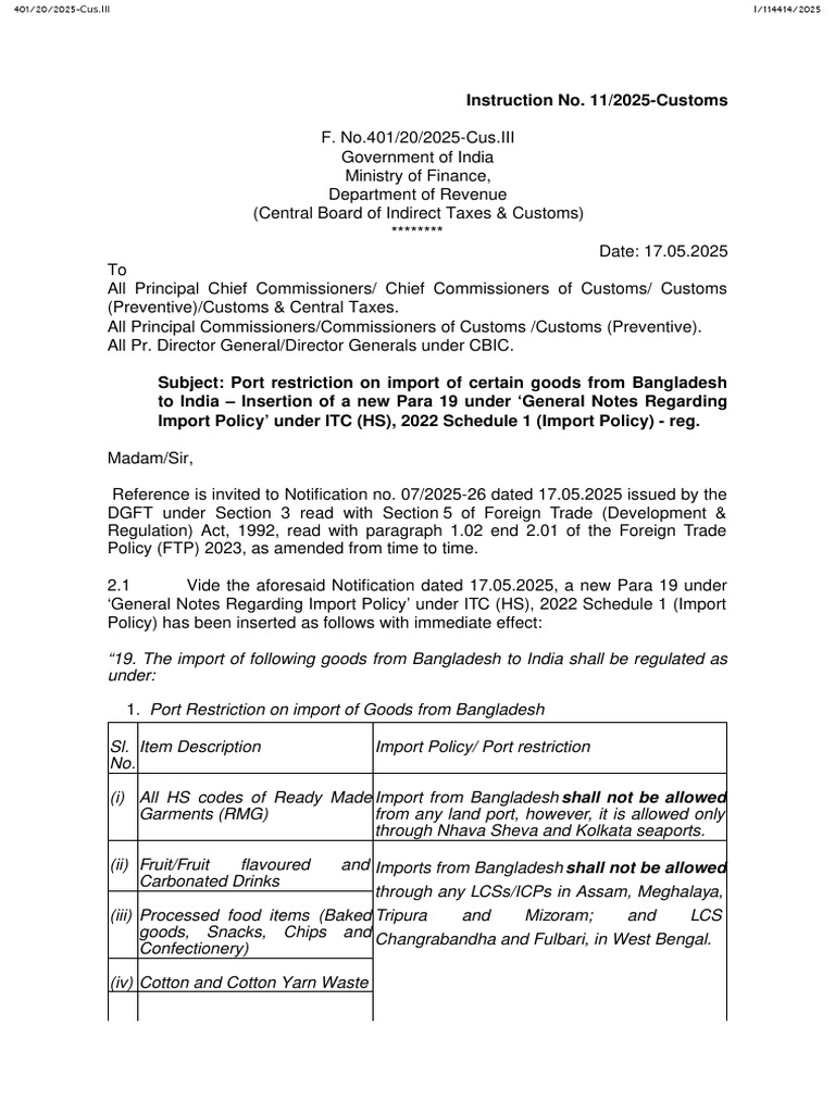 GST - 1747659631InstructionNo11 2025 Customs | PDF | Customs ...