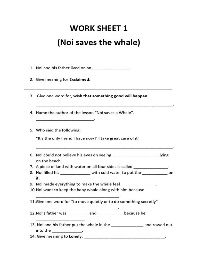 Noi Saves the Whale Worksheet Answers | PDF