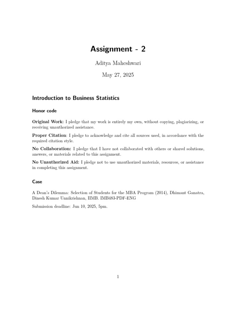 Business Statistics Assignment Overview | PDF