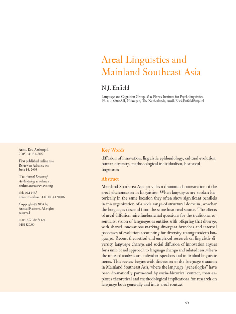 Enfield 2005 Areal MSEA | PDF | Southeast Asia | Language Families