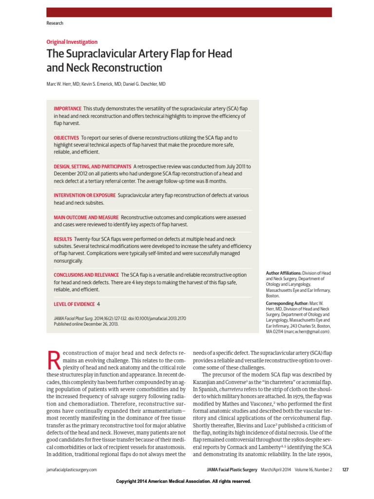 The Supraclavicular Artery Flap For Headand Neck Reconstruction | PDF ...