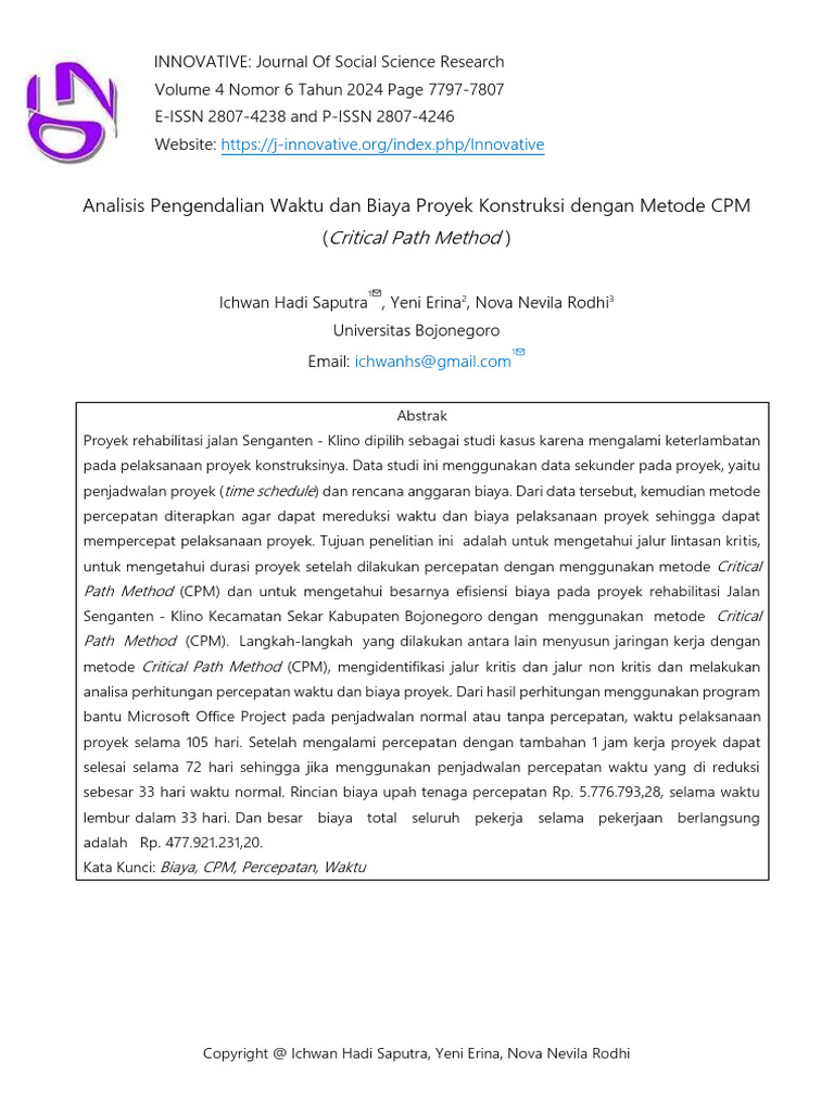Analisis Pengendalian Waktu Dan Biaya Proyek Konstruksi Dengan Metode ...
