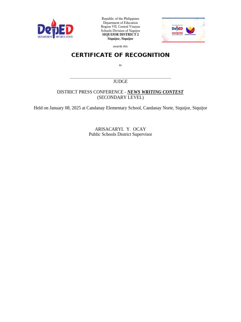 DSPC Certificate of Recognition | PDF