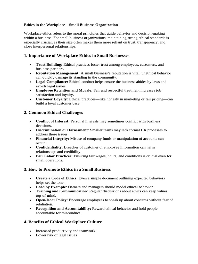 Workplace Ethics for Small Businesses | PDF | Employment | Business