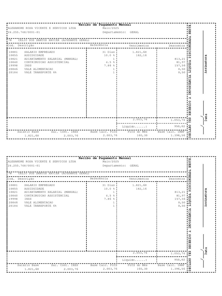 Recibos de Pagamento Ref Maio - 2025 - Alexandre | PDF | Salário | Férias trabalhistas