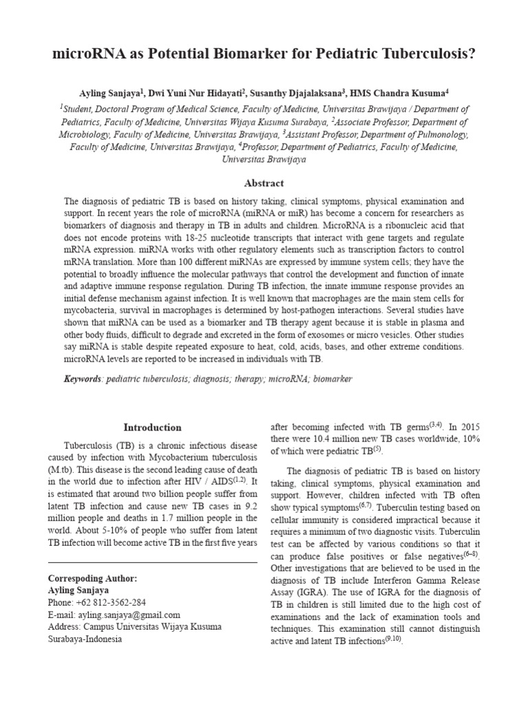 MicroRNA As Potential Biomarker For Pedi | PDF | Micro Rna | Messenger Rna