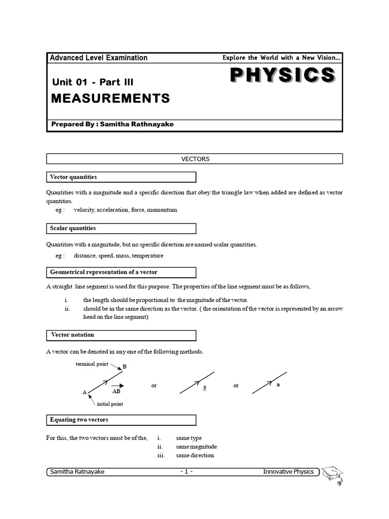 2027 - T - U1 - Part III - English | PDF | Euclidean Vector | Motion (Physics)