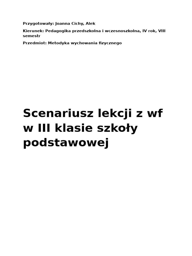 Scenariusz Lekcji Z WF W III Klasie Szkoły Podstawowej | PDF