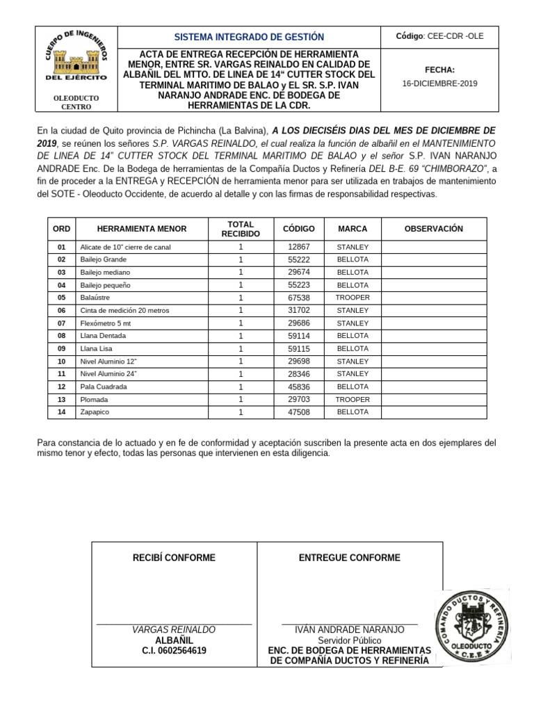 Vargas Reinaldo - Albañil | PDF