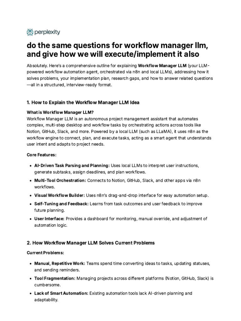 Do The Same Questions For Workflow Manager LLM, An | PDF | Automation ...