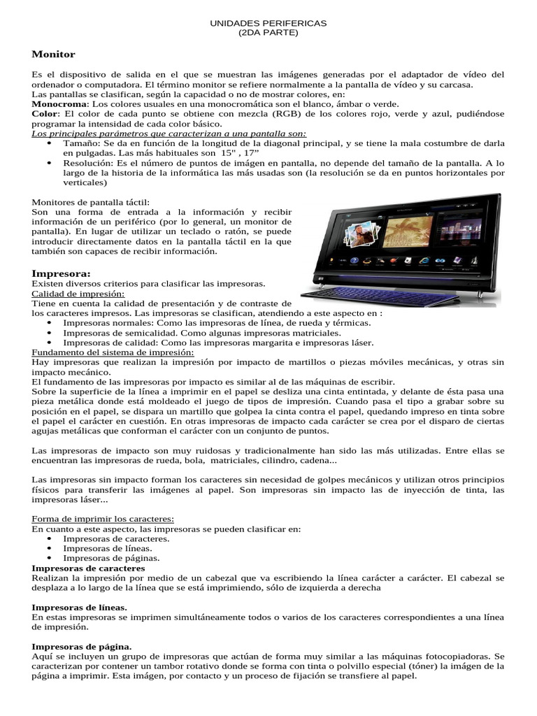 Unidades Perifericas 2da Parte | PDF | Monitor de computadora ...