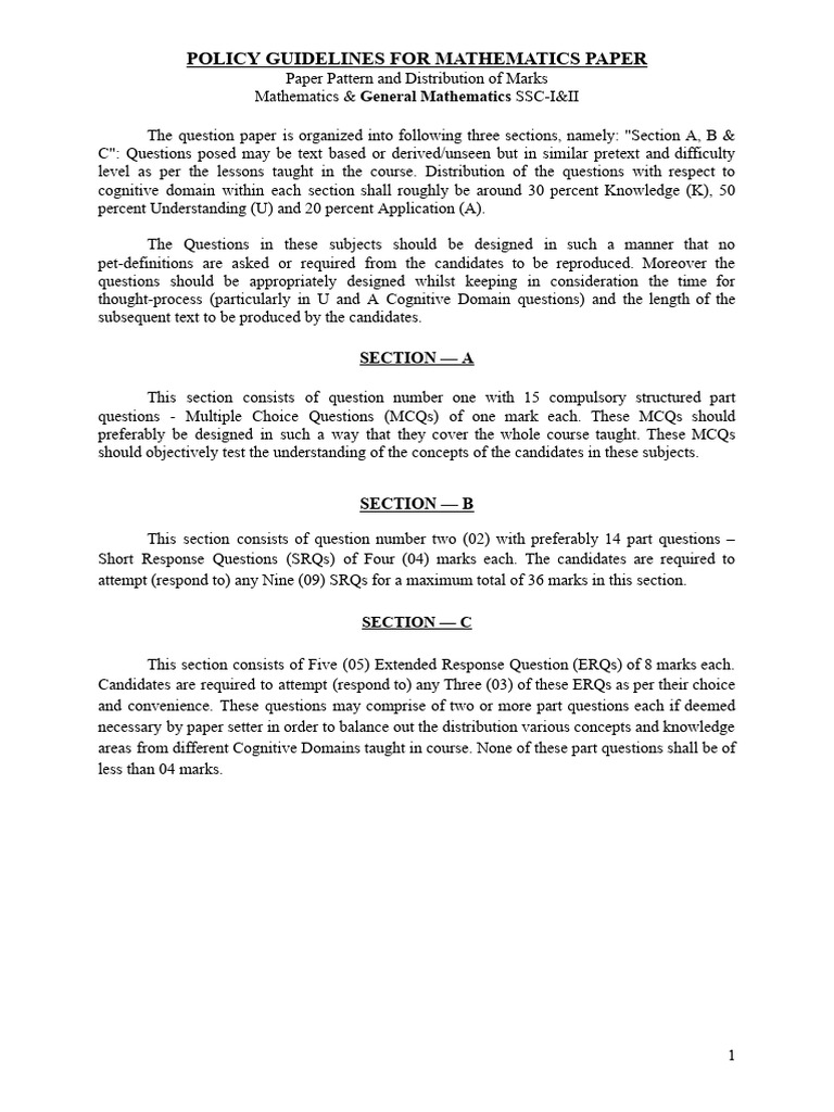 Mathematics Paper Guidelines and Structure | PDF | Multiple Choice