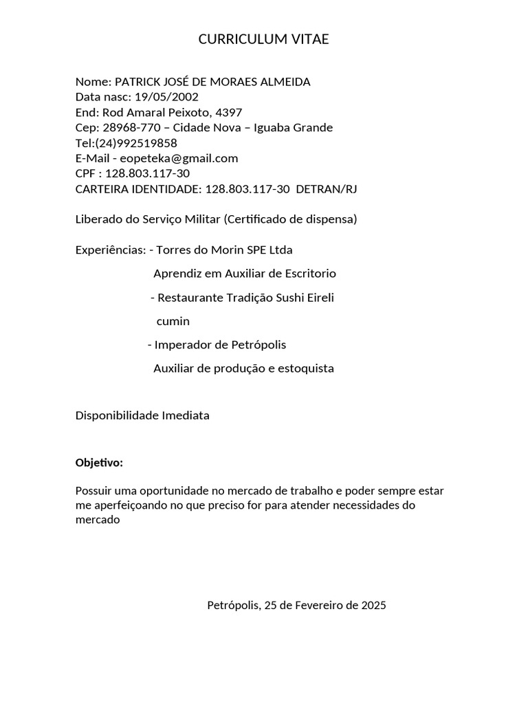 Curriculo Patrick | PDF