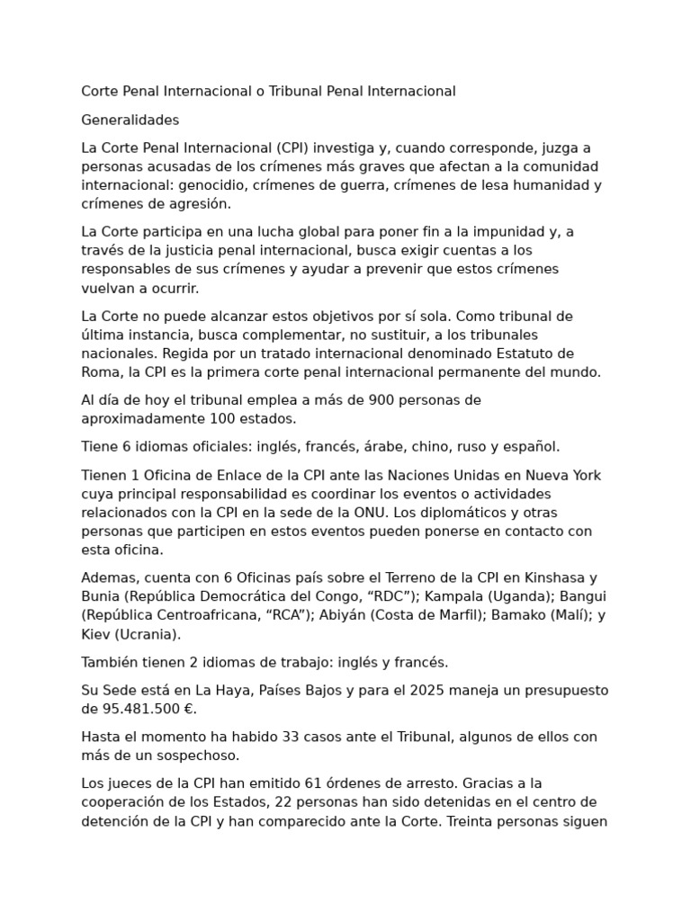 Corte Penal Internacional o Tribunal Penal Internacional | PDF | Corte ...