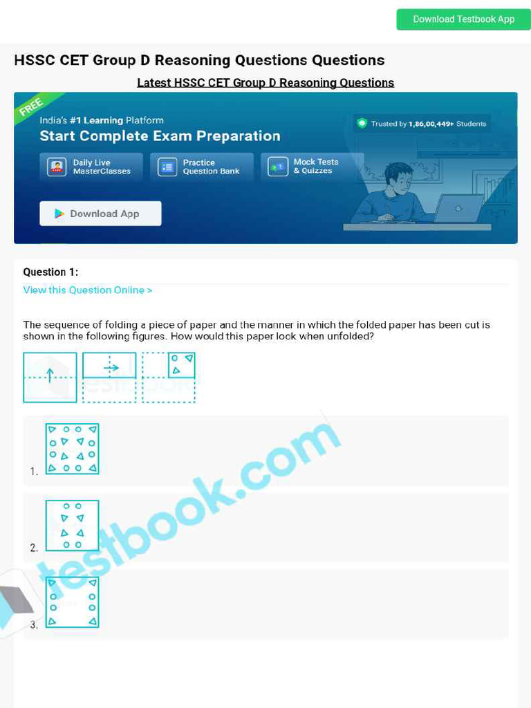 HSSC Cet Group D Reasoning Questions 64770fe562705a5d2d206803 | PDF