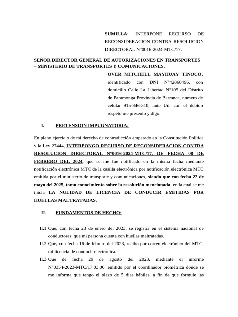 Recurso de Reconsideracion Over | PDF | Gobierno | Justicia