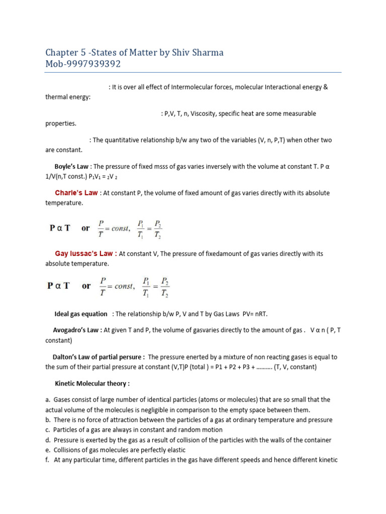 Chapter 5 States of Matter | PDF | Gases | Temperature
