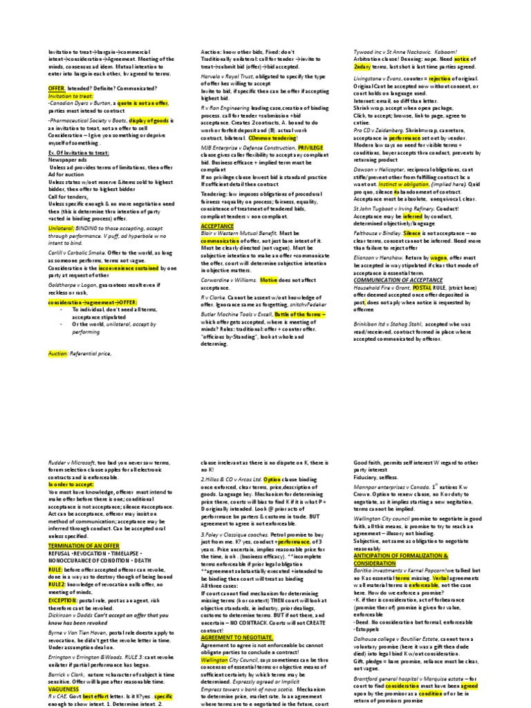 Contract Law: Invitation to Treat Guide | PDF | Consideration ...