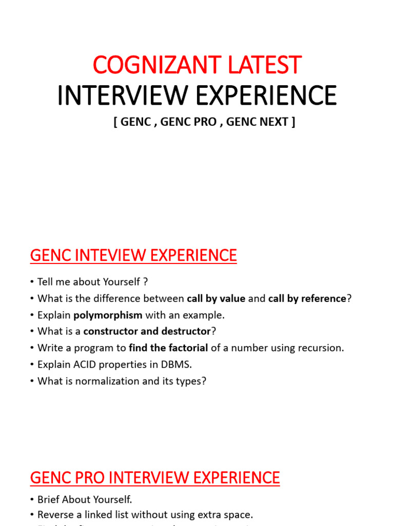 Cognizant GENC Interview Insights | PDF