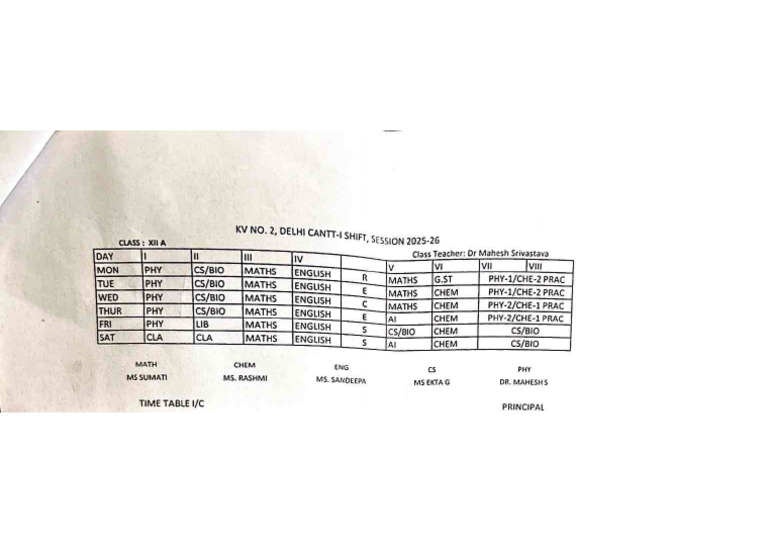 My Time Table 2025-26 | PDF