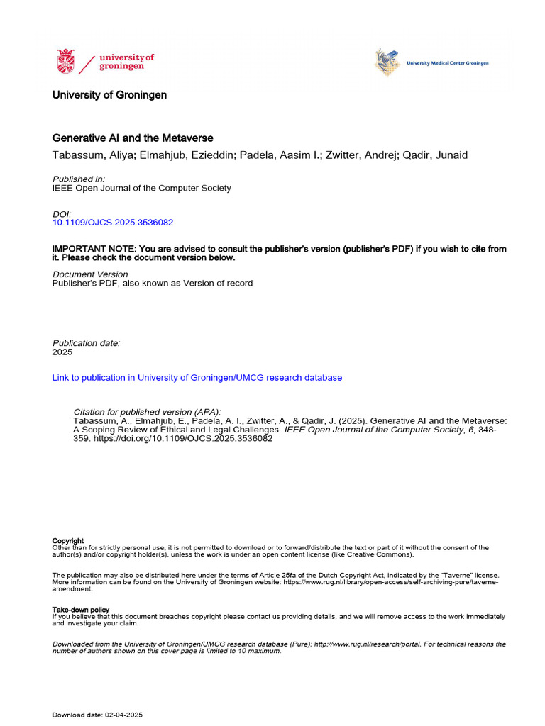 Generative AI and The Metaverse A Scopin | PDF | Artificial ...