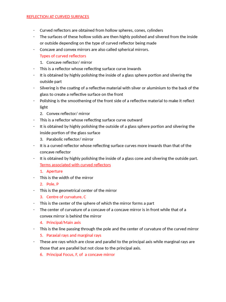 Reflection at Curved Surfaces | PDF | Mirror | Glass Engineering And Science
