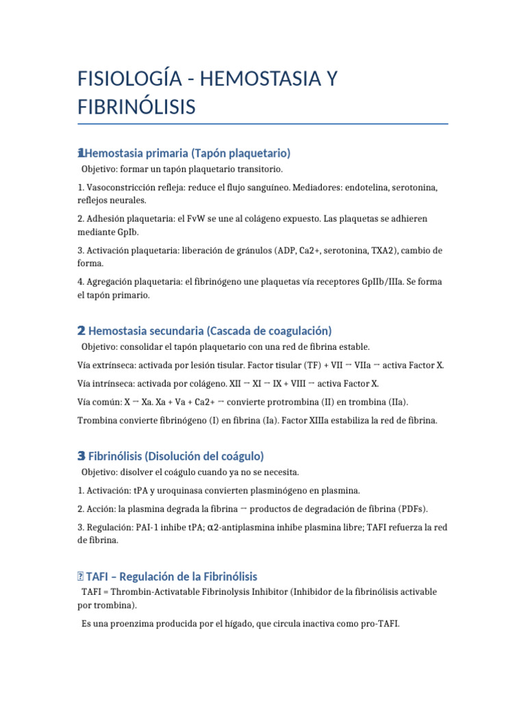 Fisiologia Hemostasia Fibrinolisis Caro Actualizado | PDF