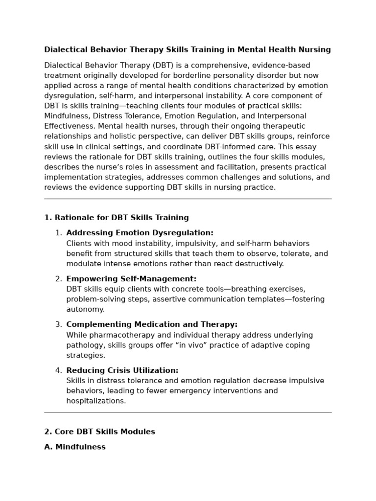 DBT Skills Training for Mental Health Nurses | PDF | Dialectical ...