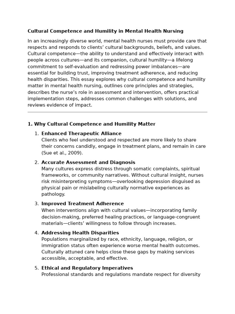 Cultural Competence and Humility in Mental Health Nursing | PDF ...