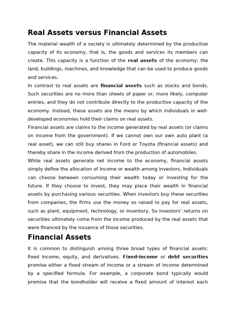 Real Assets Vs Financial Assets | PDF | Bonds (Finance) | Securities ...