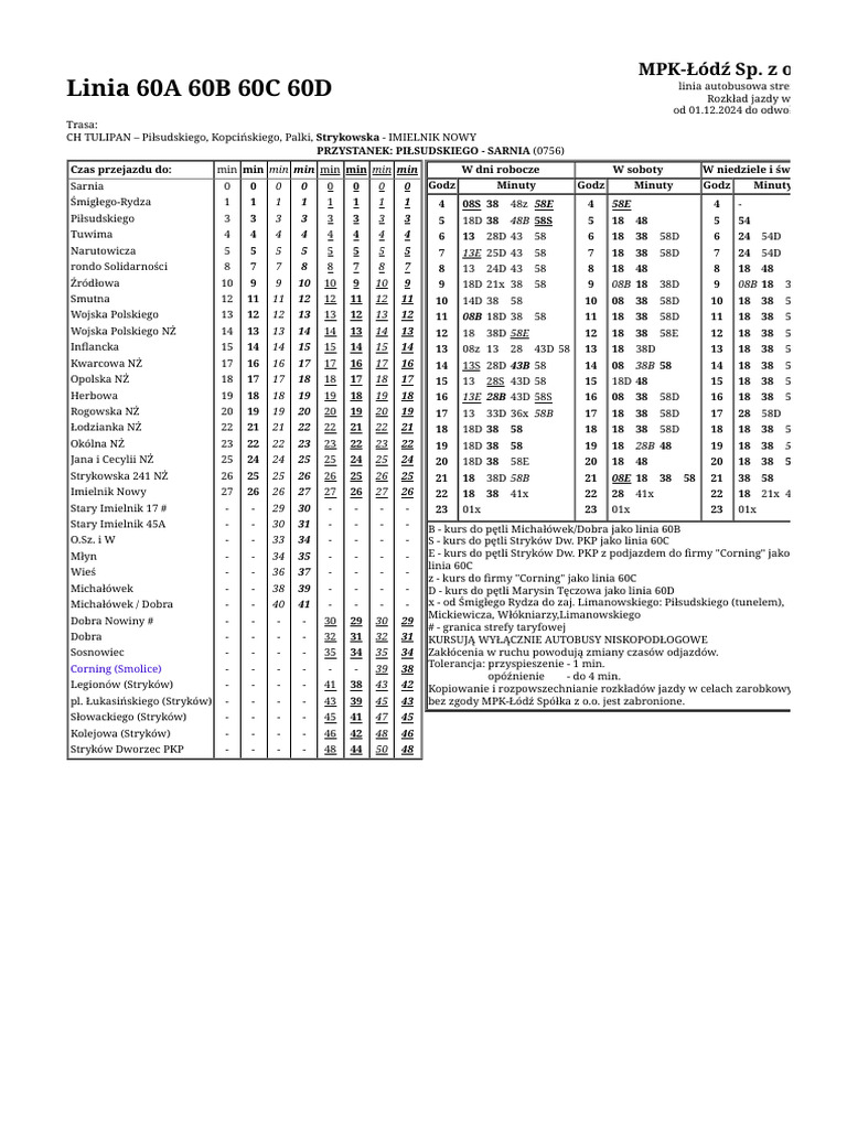 Linia 60A 60B 60C 60D: MPK-Łódź Sp. Z o | PDF