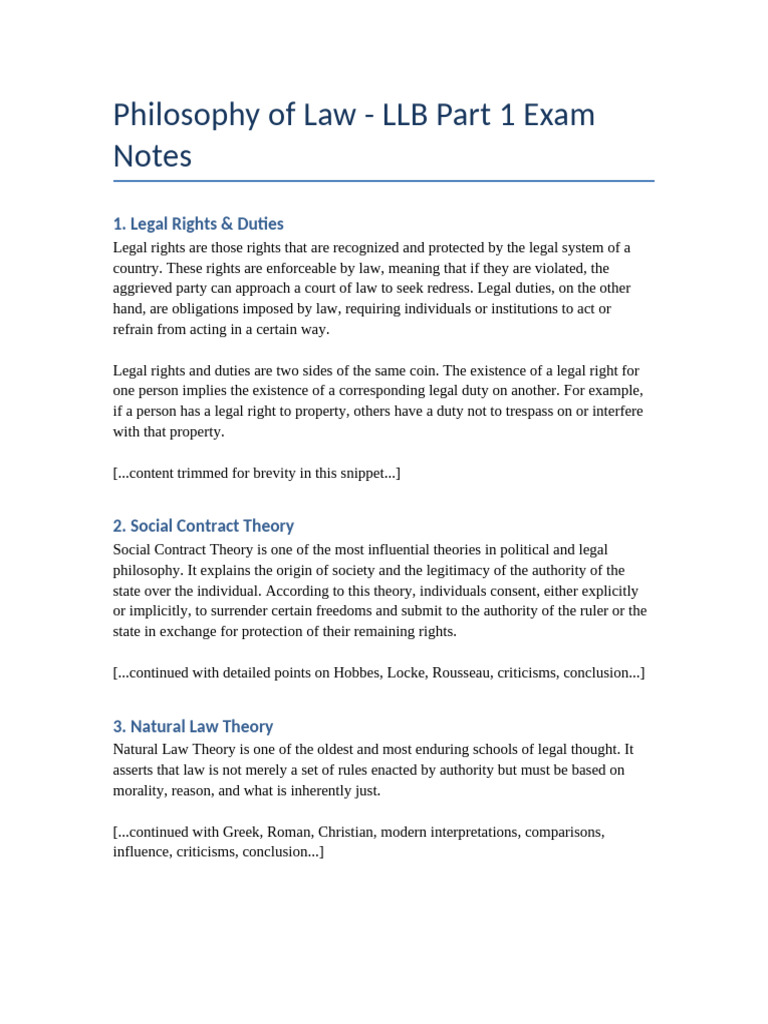 LLB Part 1: Philosophy of Law Notes | PDF