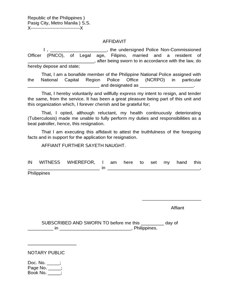 RESIGNATION LETTER PNP Blank | PDF