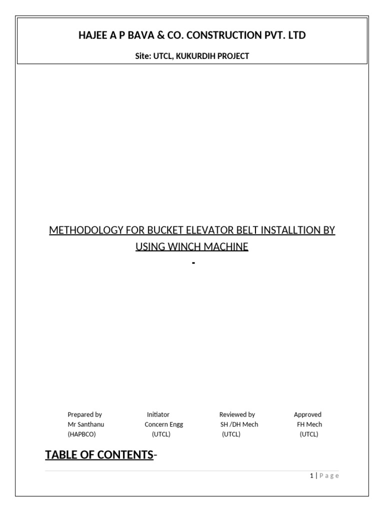 Mathod Statement Fo Bucket Elevator Belt Installation by Using Winch ...