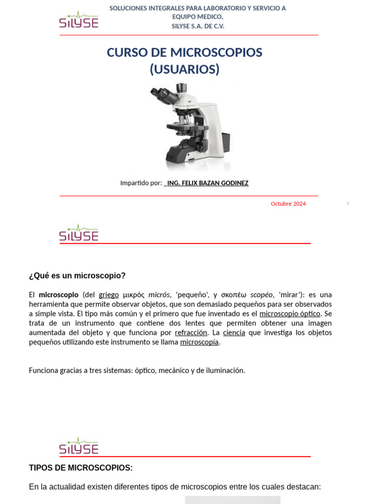 Curso Microscopios Usuarios | PDF | Microscopio | Óptica