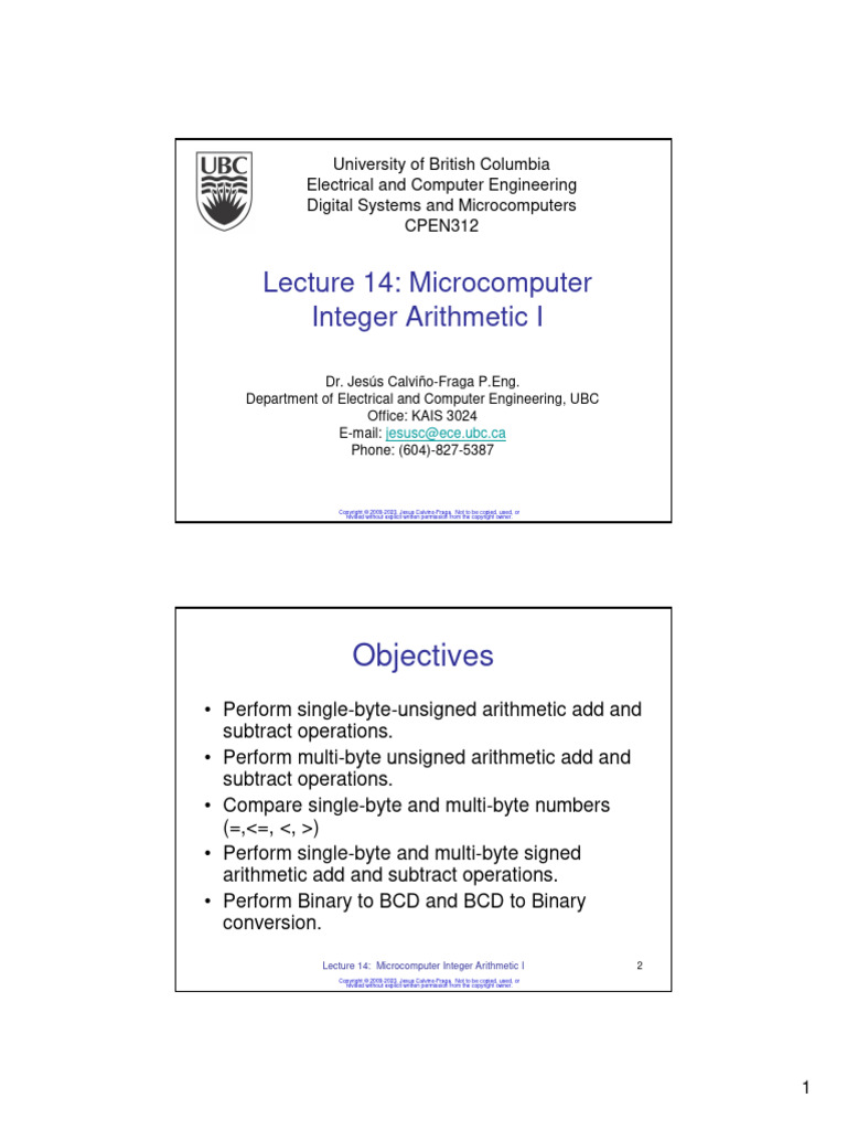 L14 - Microcomputer Integer Arithmetic I | PDF | Subtraction | Binary Coded Decimal