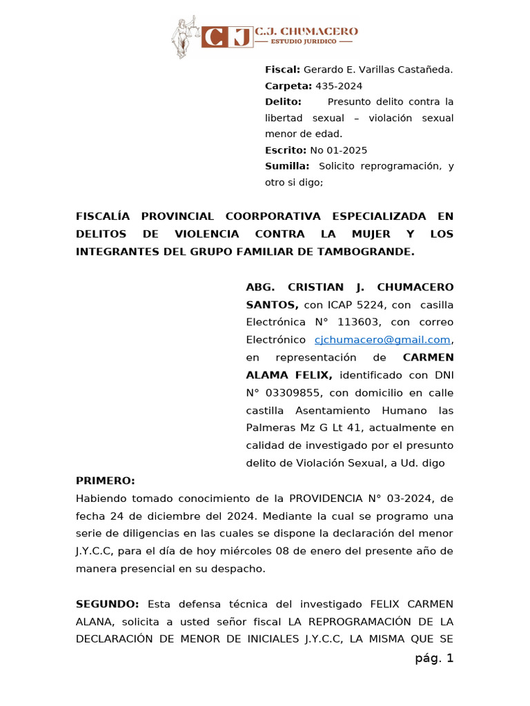 Solicito Repregramación de Declaración Carp 435-2024 | PDF | Justicia | Crimen y violencia