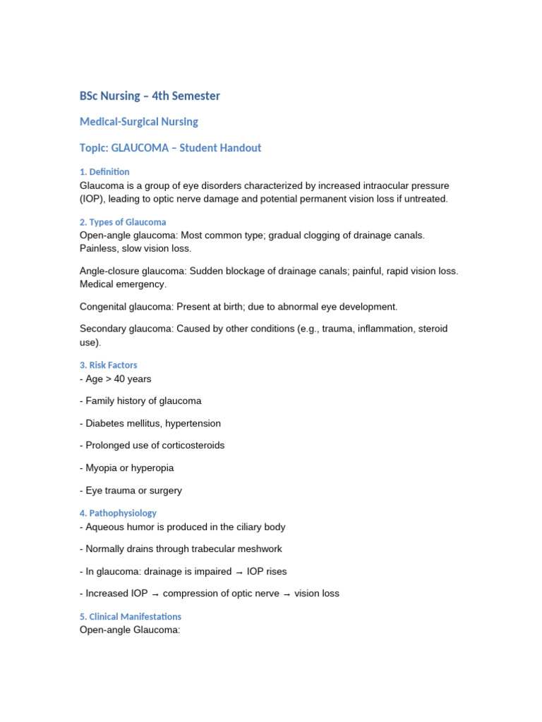 Glaucoma Student Handout | PDF | Glaucoma | Ophthalmology