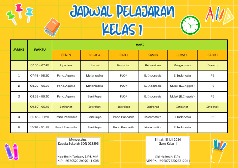 Hijau Bergaris Tabel Jadwal Pelajaran Sekolah Dasar Kelas VI - 20240722 - 121254 - 0000 | PDF
