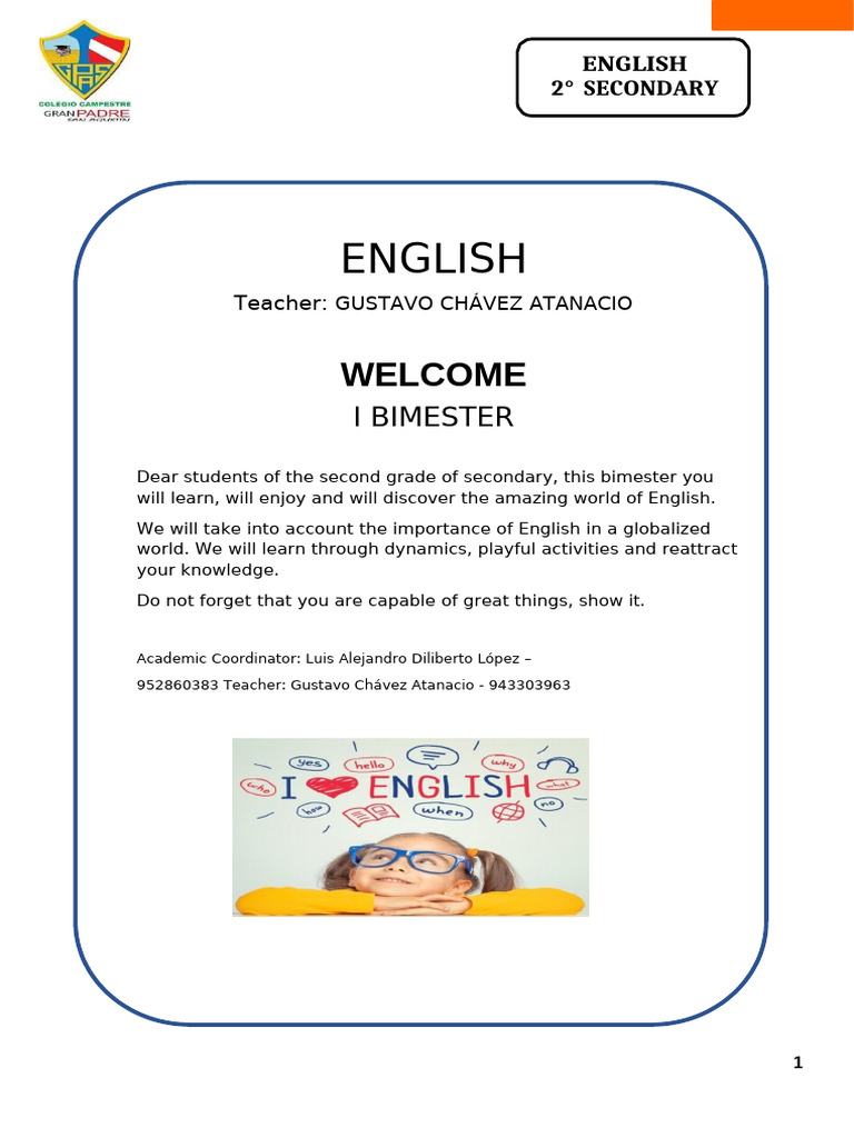 2do - GPSA - 2DO BIM - ENGLISH SEC | PDF | Léxico | Comunicación no verbal