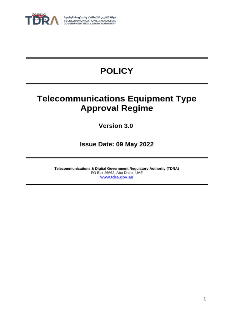 TDRA Type Approval Policy Overview | PDF | Telecommunications | Radio
