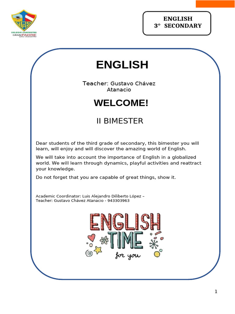 3ro - GPSA - 2DO BIM - ENGLISH SEC | PDF | Léxico | Idioma en Inglés