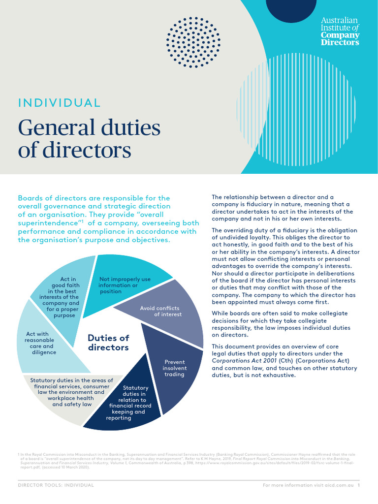 Director Tool General Duties of Directors | PDF | Fiduciary | Judgment (Law)