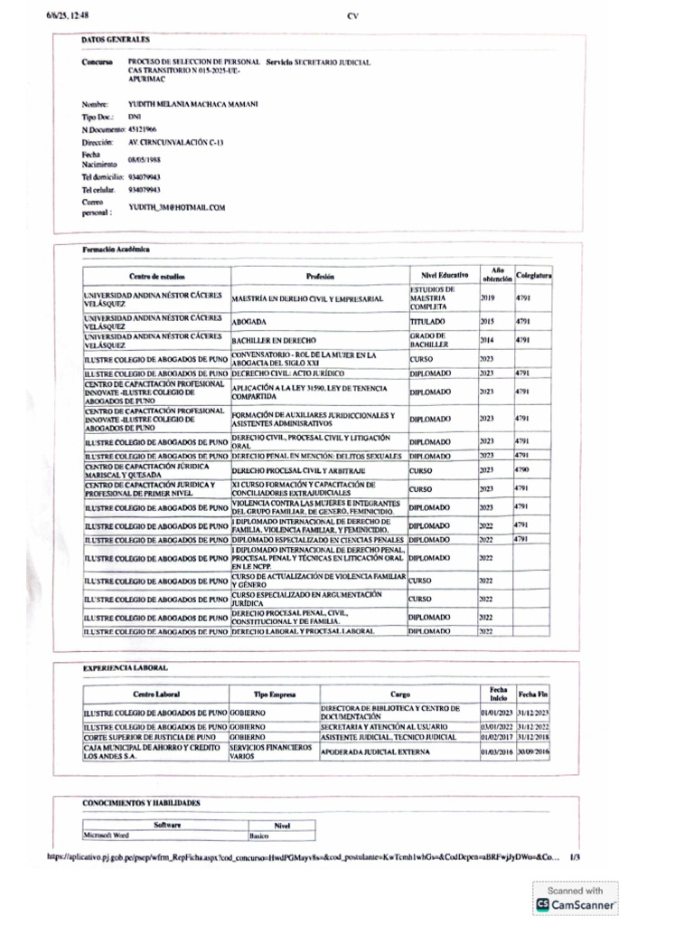 Numero de Proceso Cas 15-2025 Secretaria Judicial Yudith Melania ...