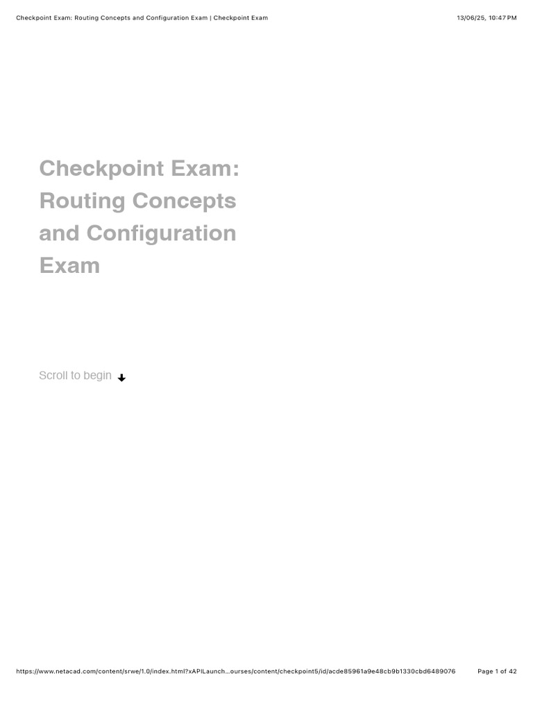 Checkpoint Exam: Routing Concepts and Configuration Exam - Checkpoint ...
