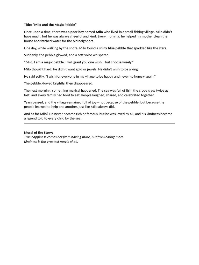 Milo and The Magic Pebble | PDF