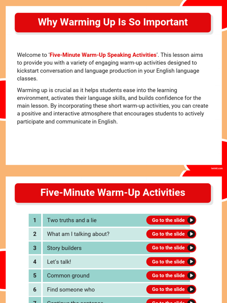 Warm Up Speaking Activities | PDF